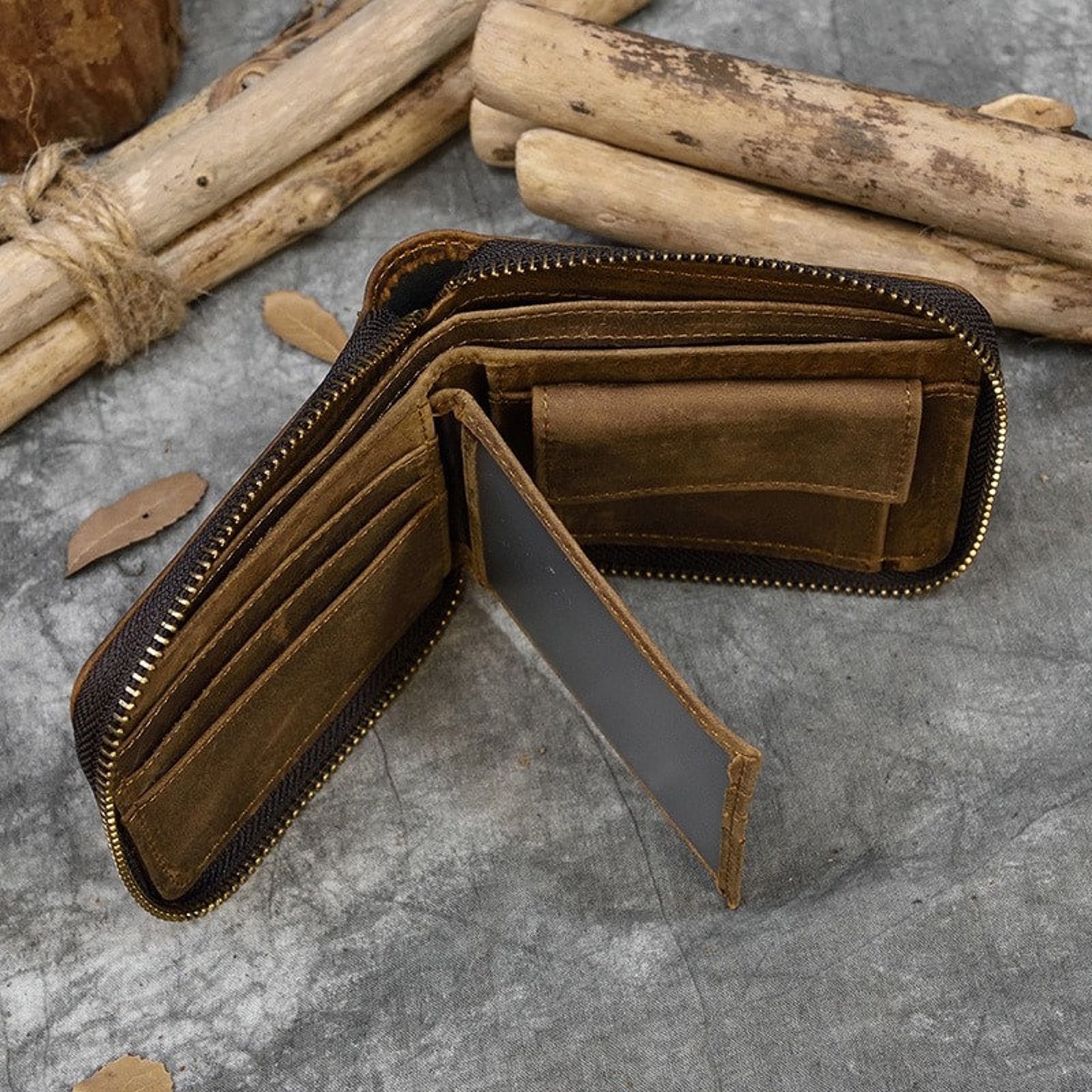 Mens Leather Wallet Handmade Minimalist Credit Card Wallet With Coin ...