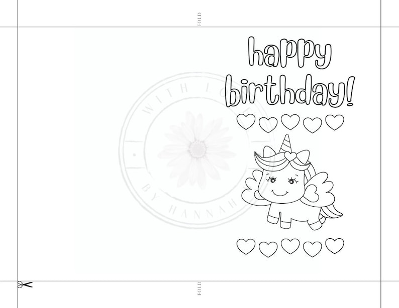 Happy Birthday Colorable Card / Kids Coloring / Unicorn / - Etsy