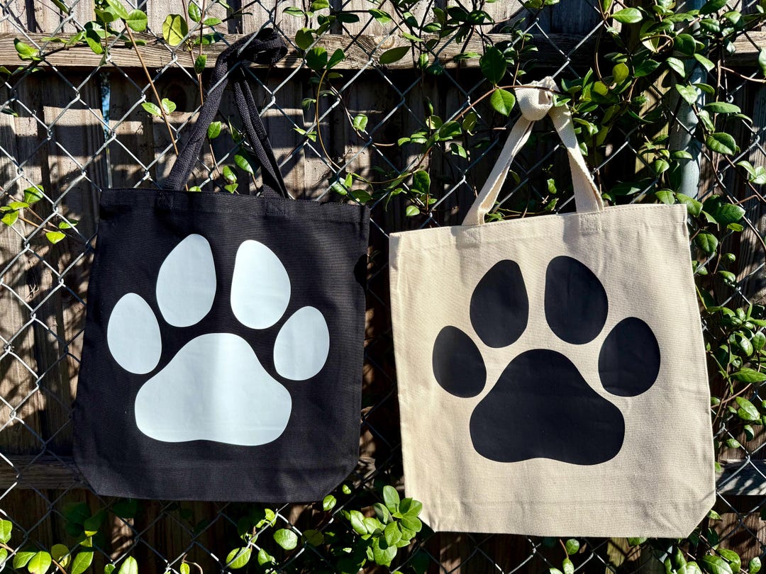 Reusable Canvas Tote Bag With Paw Print - Customize by Adding Name ...