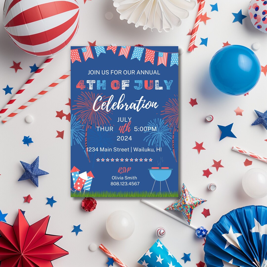 Fourth of July Invitation | Independence Day Party | Fireworks ...
