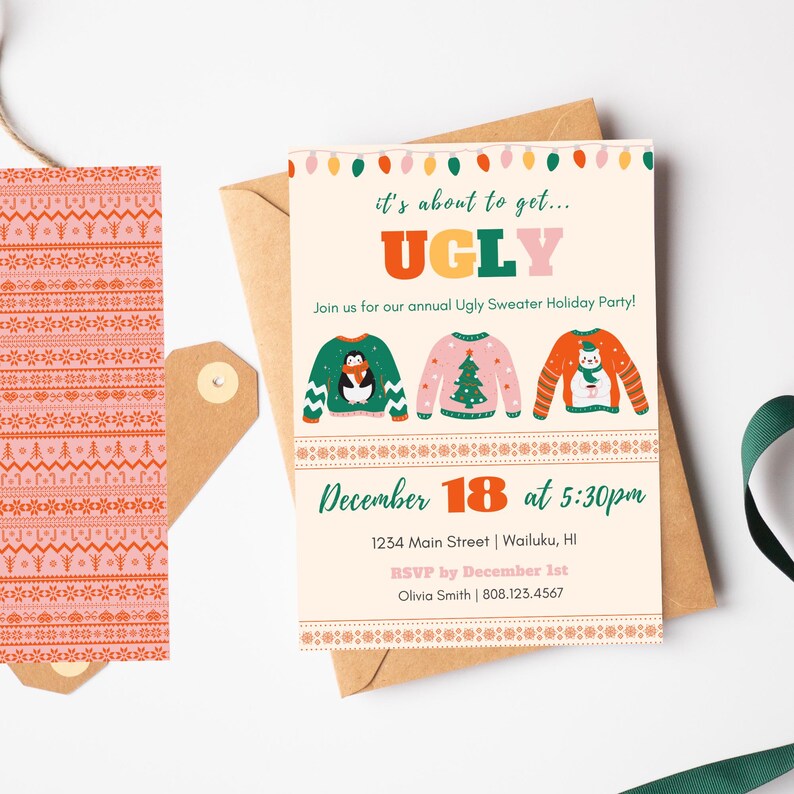 Ugly Sweater Holiday Party Invitation | Adult Holiday Party Invite ...