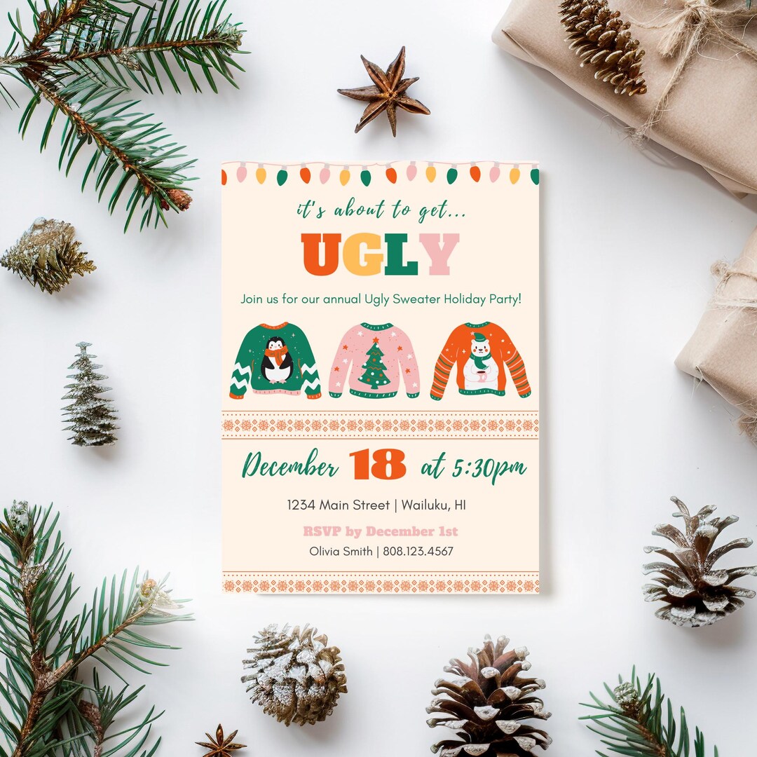 Ugly Sweater Holiday Party Invitation | Adult Holiday Party Invite ...