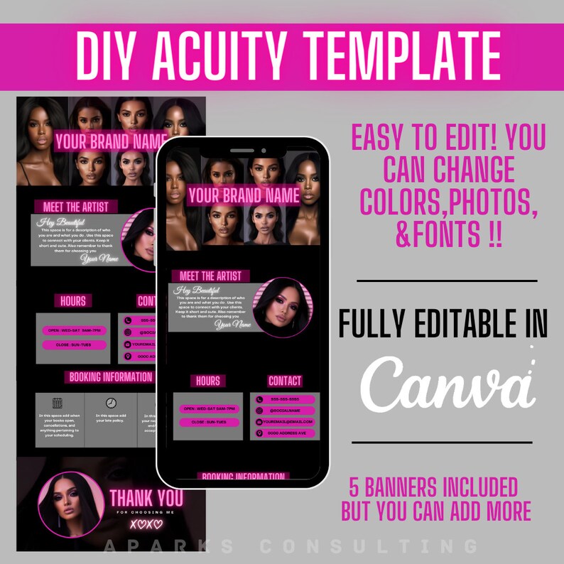 DIY Pink Acuity Scheduling Template | Canva Templates, Mua, Hairstylist ...