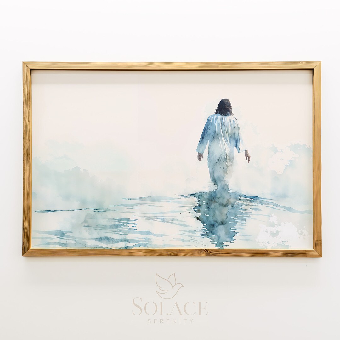 Landscape Jesus Walks on Water Wall Art, Jesus Watercolor Print ...