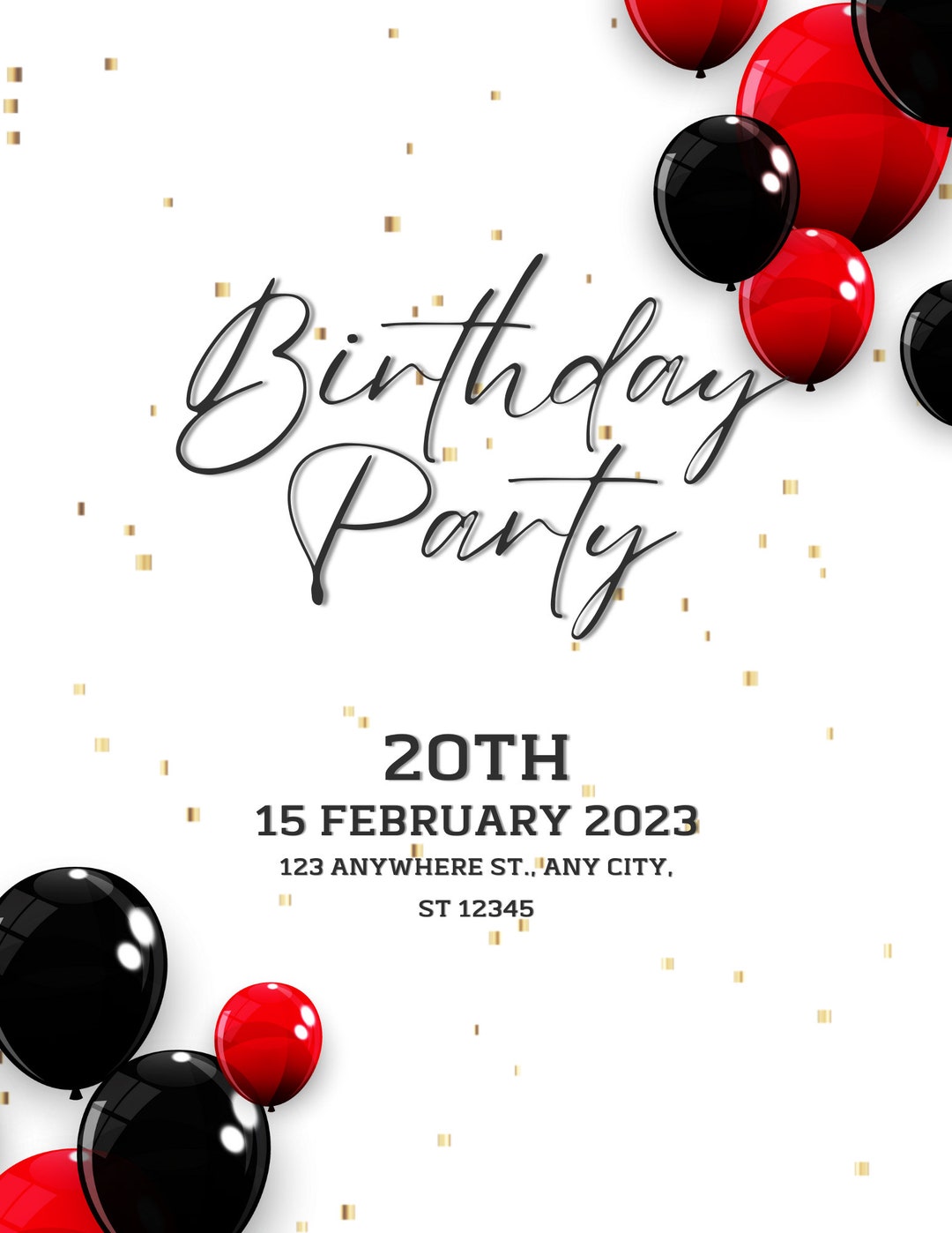 Red and Black Modern Birthday Party Flyer Portrait - Etsy