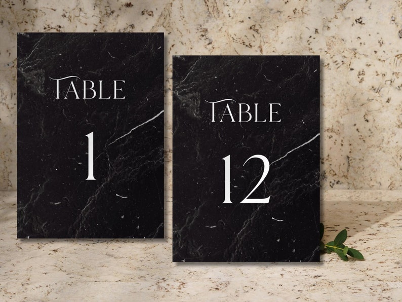 Black Table Number Card Wedding Marble Look Editable - Etsy