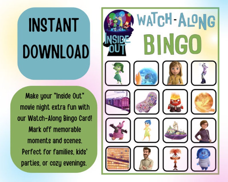 Inside Out Watch-along BINGO - Etsy