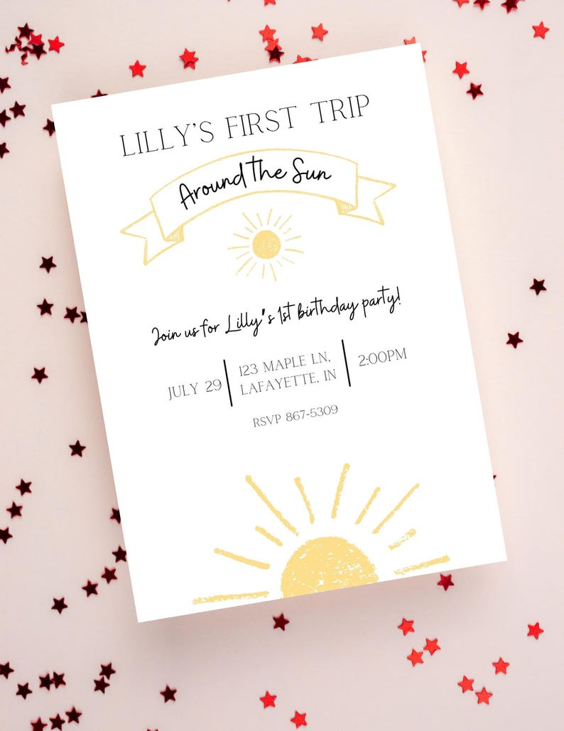 Trip Around the Sun, First Birthday, Birthday Party, Invitation ...
