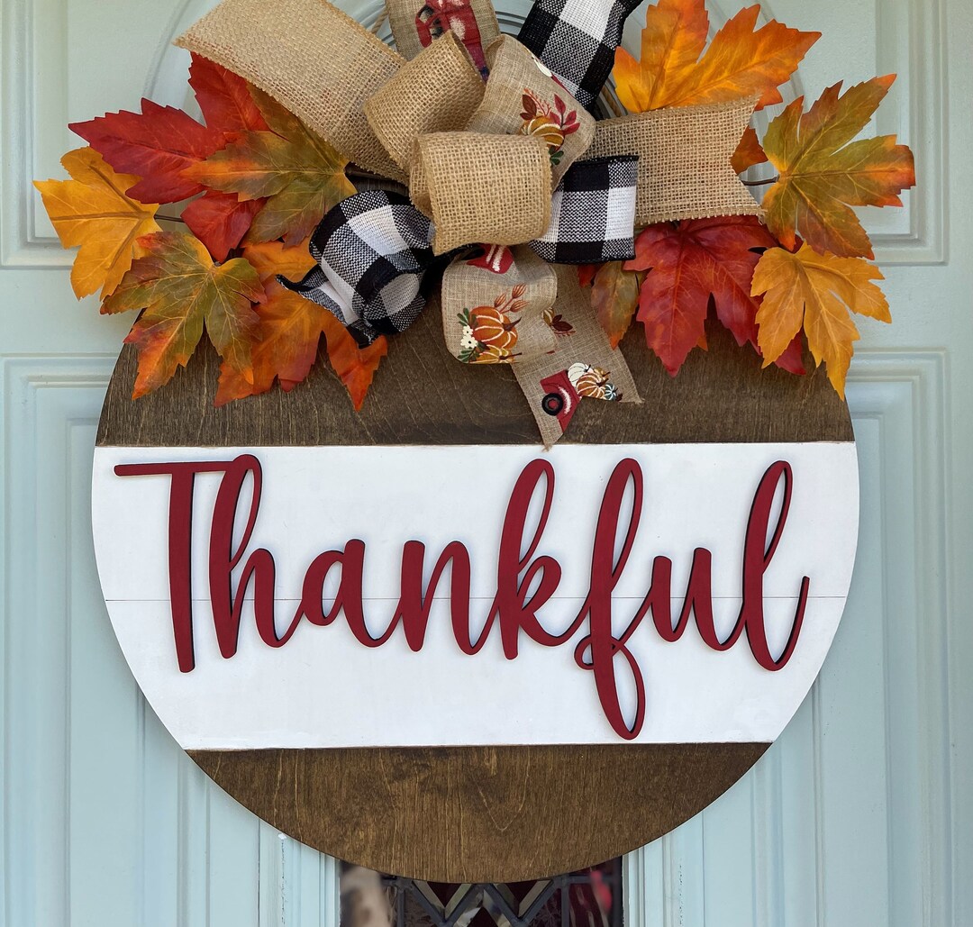 Thankful Thanksgiving Fall Door Hanger Wreath - Etsy