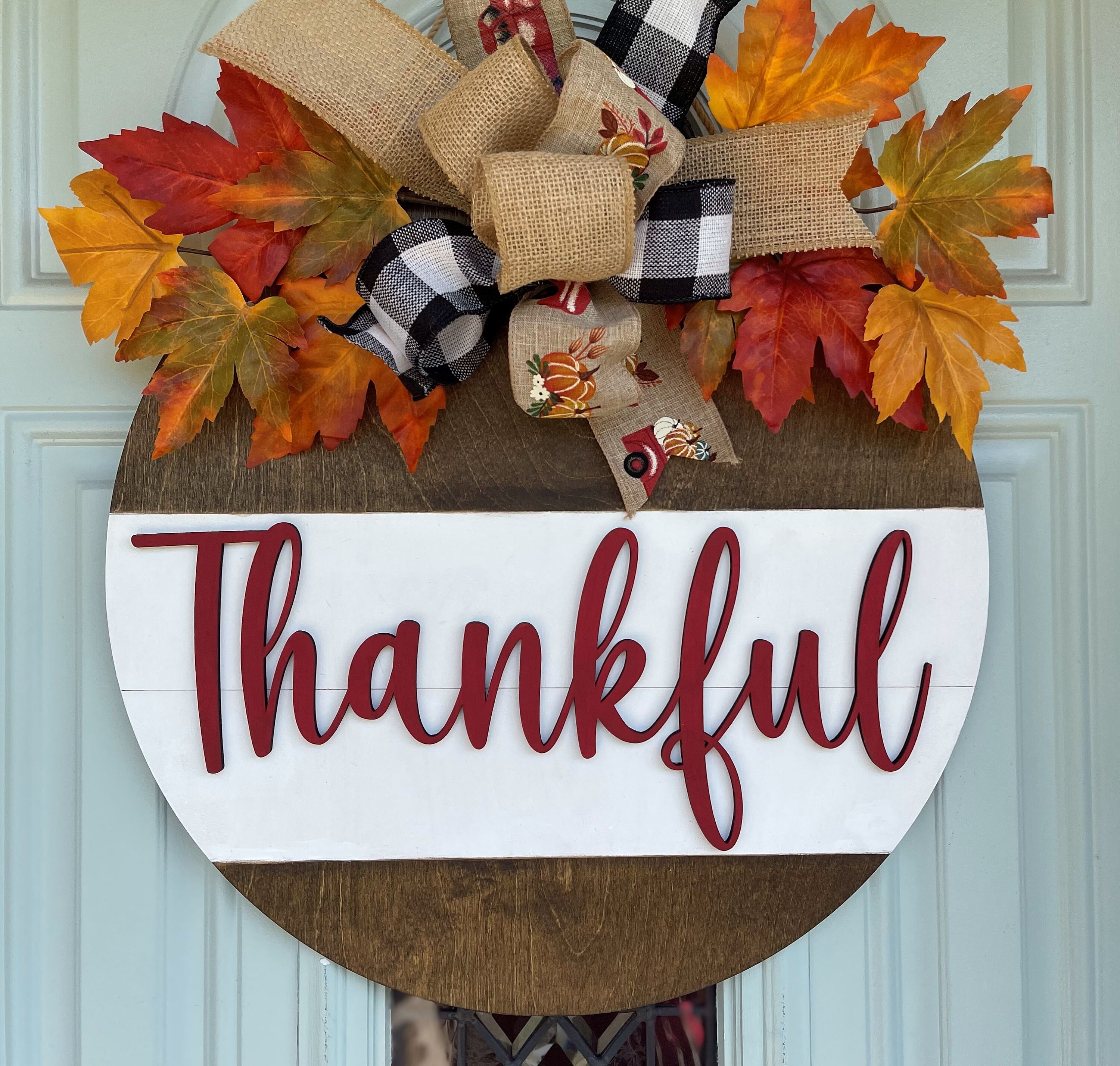 Thankful Thanksgiving Fall Door Hanger Wreath - Etsy