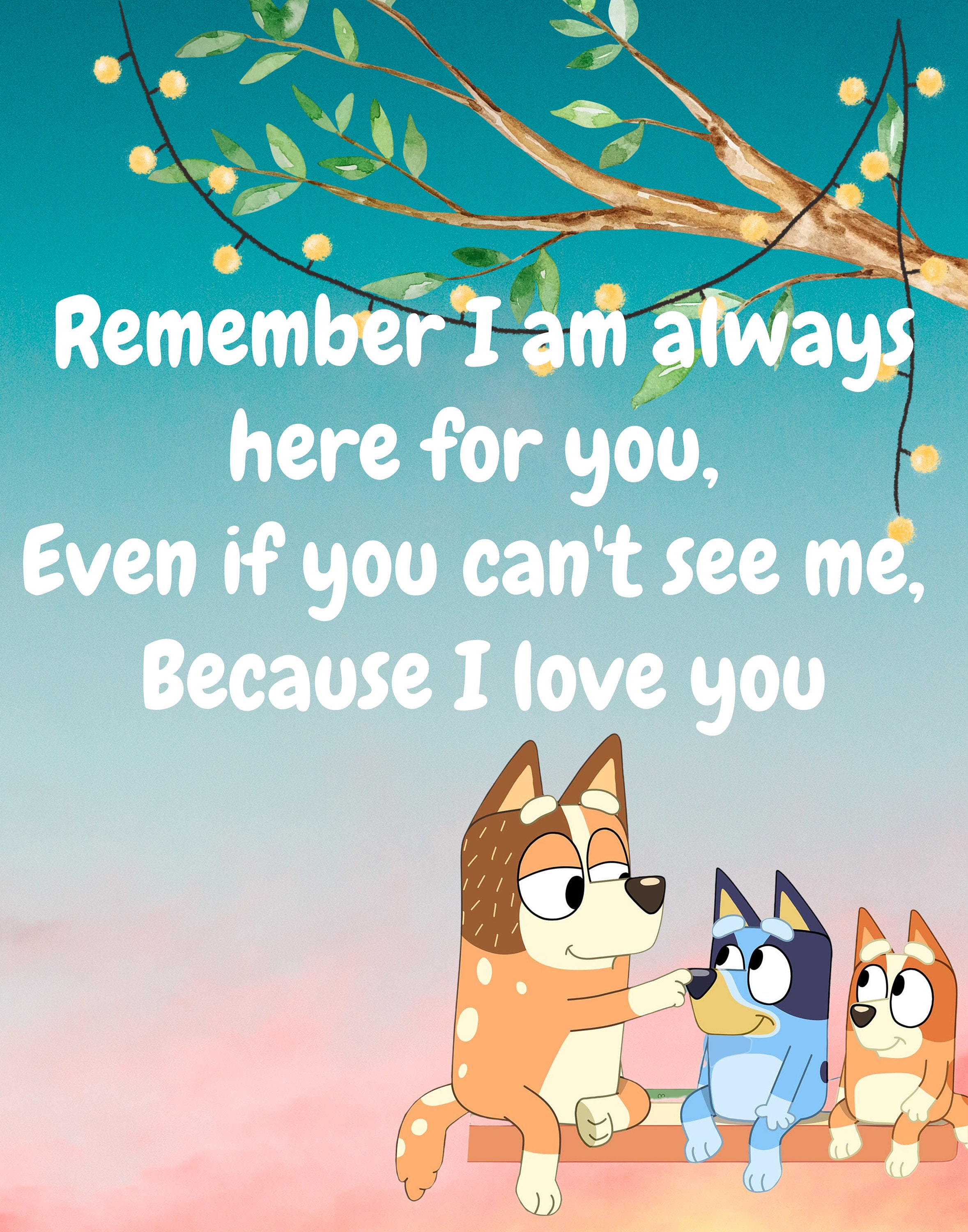 Bluey Chilli Heeler Always Here for You Quote Sunset Sky - Etsy Australia