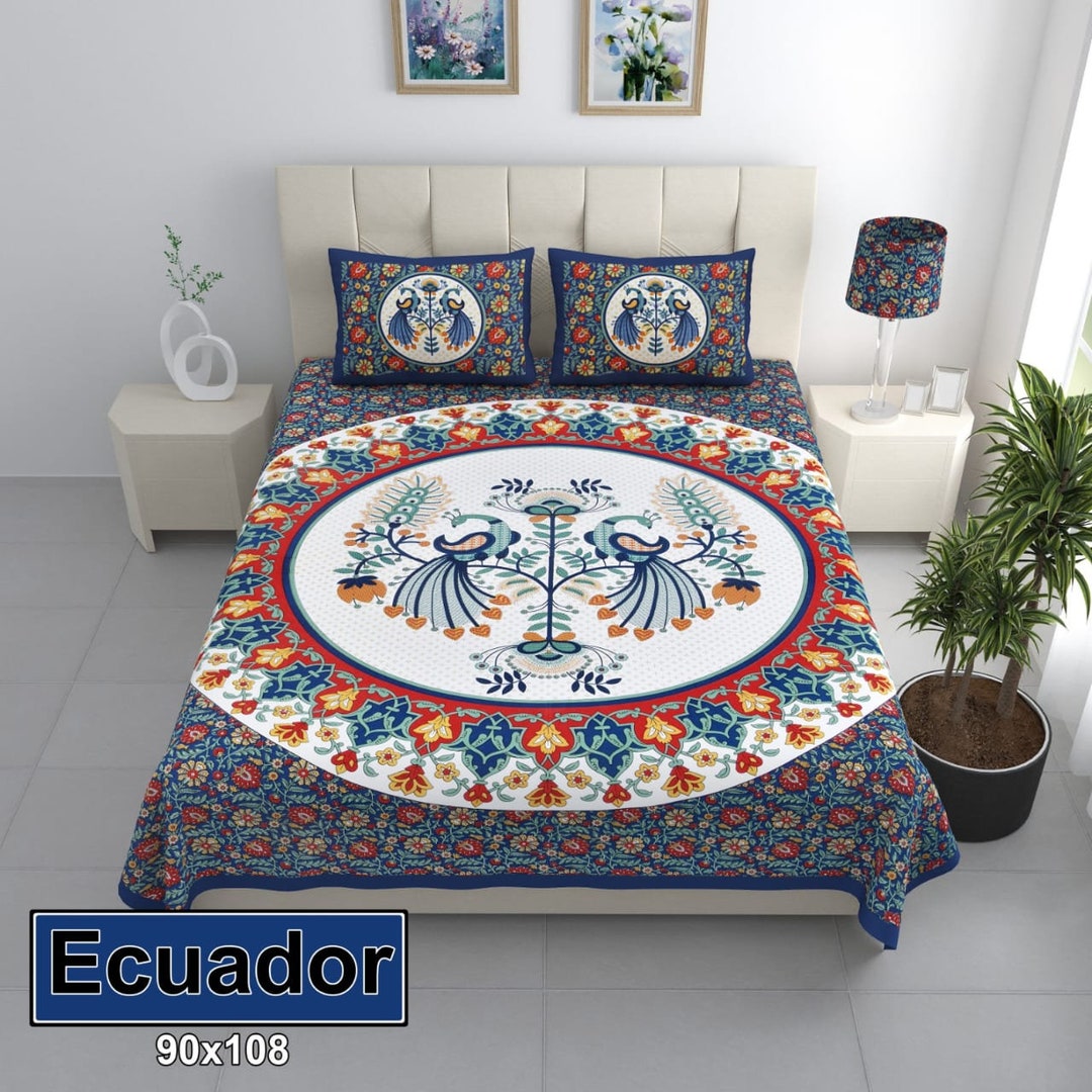 Wall Hanging Bedsheet, Elephant Block Print Cotton Flat Sheet, Handmade Bed Sheet, Floral Print ...