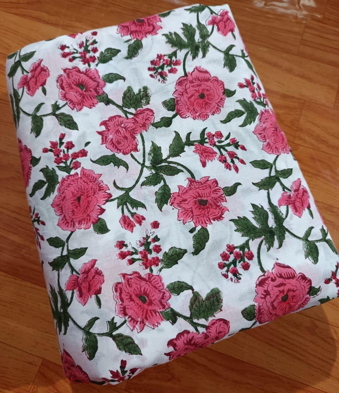 Pink Color Indian Hand Block Print Fabric, Floral 100% Cotton Quilting ...