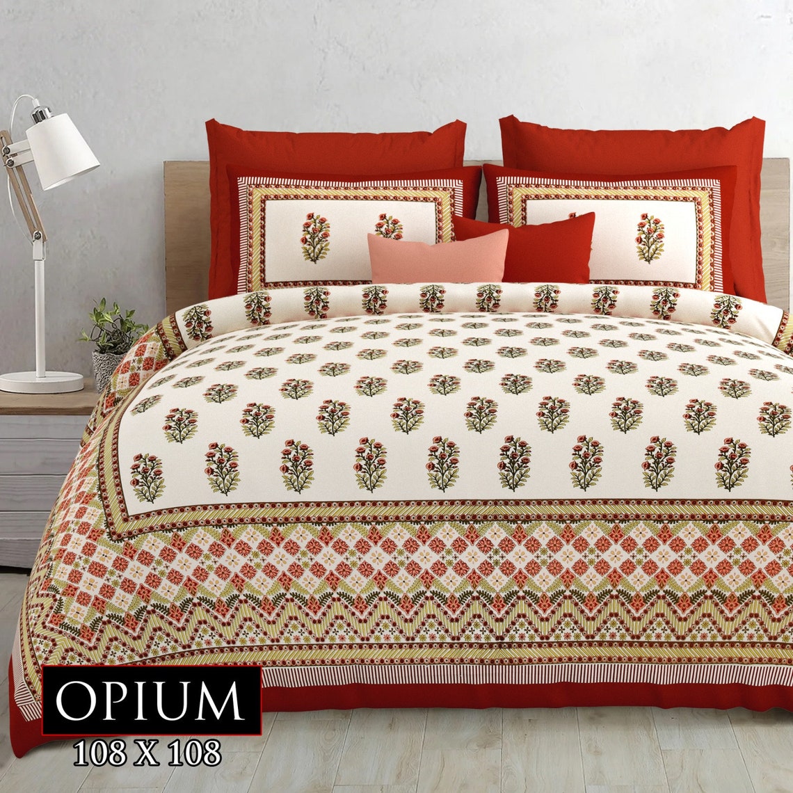 OPIUM Classic Indian Design Cotton Bedsheet 108x108 Floral King Size ...