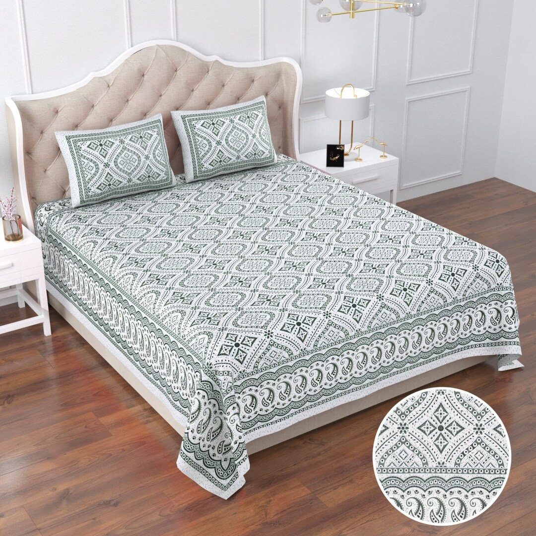Handblock Printed Cotton Bedsheet King Size Bedsheet With 2 - Etsy