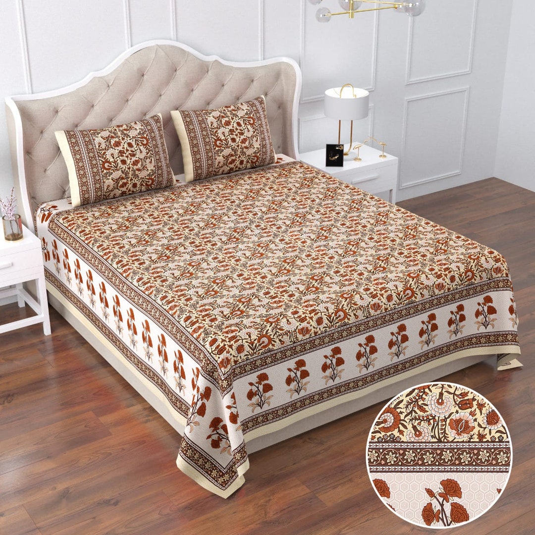 New Arrival Leaves Design Indian Cotton Bedsheet Jaipuri Floral King ...