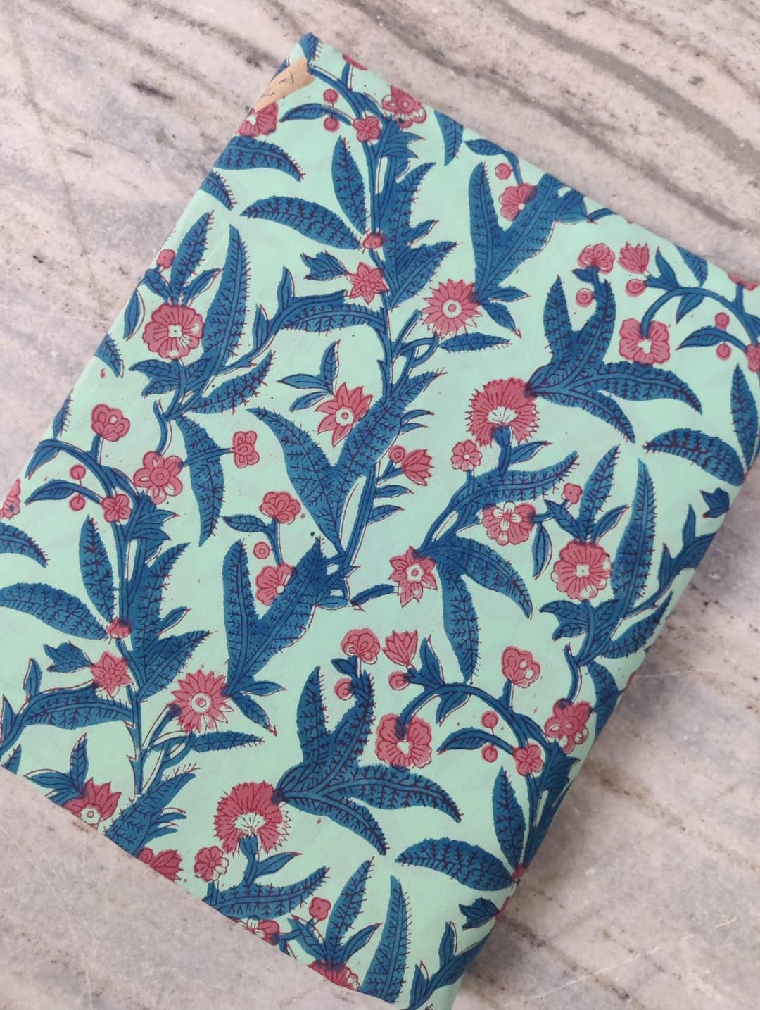 Blue Green Indian Hand Block Print Fabric, 100% Cotton Quilting Fabric ...