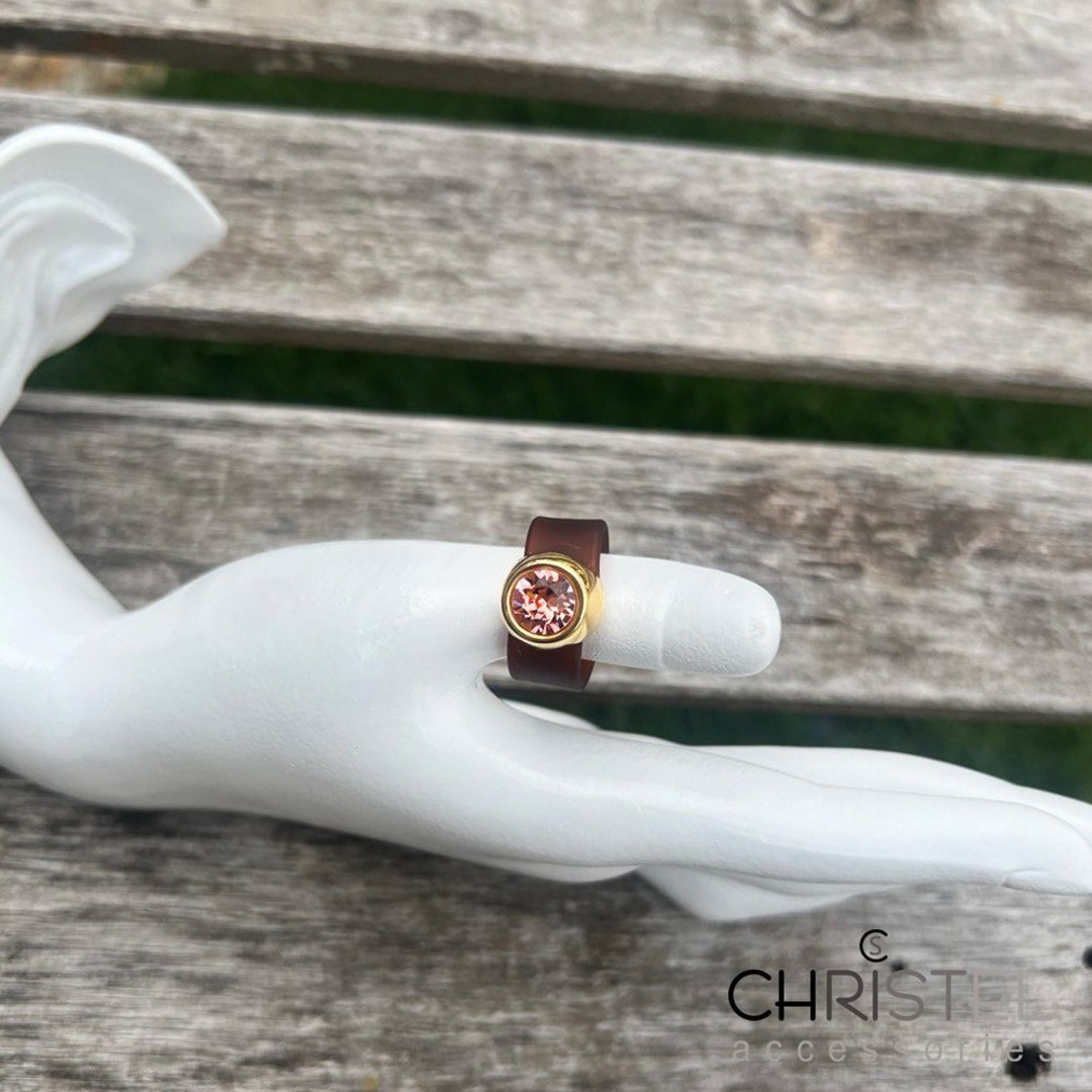 WOMEN Gold SILICONE RING With Colorful Swarovski Crystal Unique Gift ...