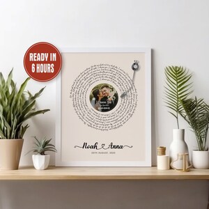 Custom Vinyl Record Song Lyrics Print With Photo Gift for Wedding 1st ...