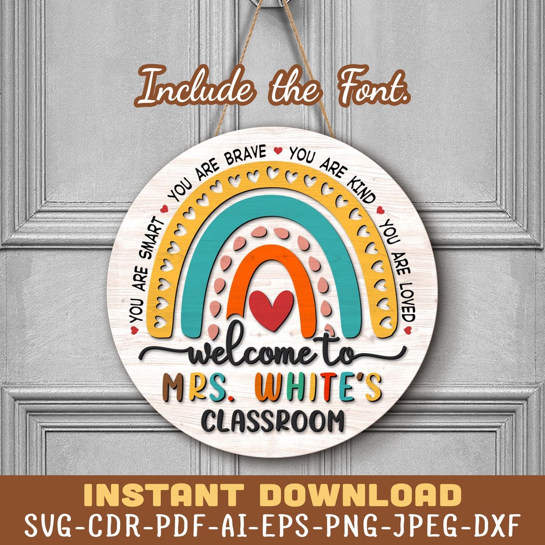 Teacher Name Sign Laser SVG File Teacher Round Door Sign Svg Teacher ...