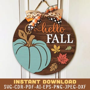 Hello Fall Door Sign Laser Cut Files, Hello Fall Pumpkin Door Sign SVG ...