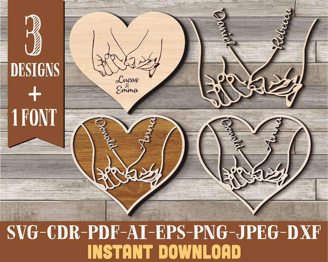 Holding Hands SVG Bundle Pinky Hold SVG Couple Hands Laser File Love ...