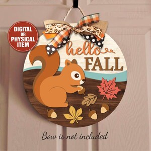 Hello Fall Squirrel Door Sign, Hello Fall Door Sign, Hello Fall Welcome ...