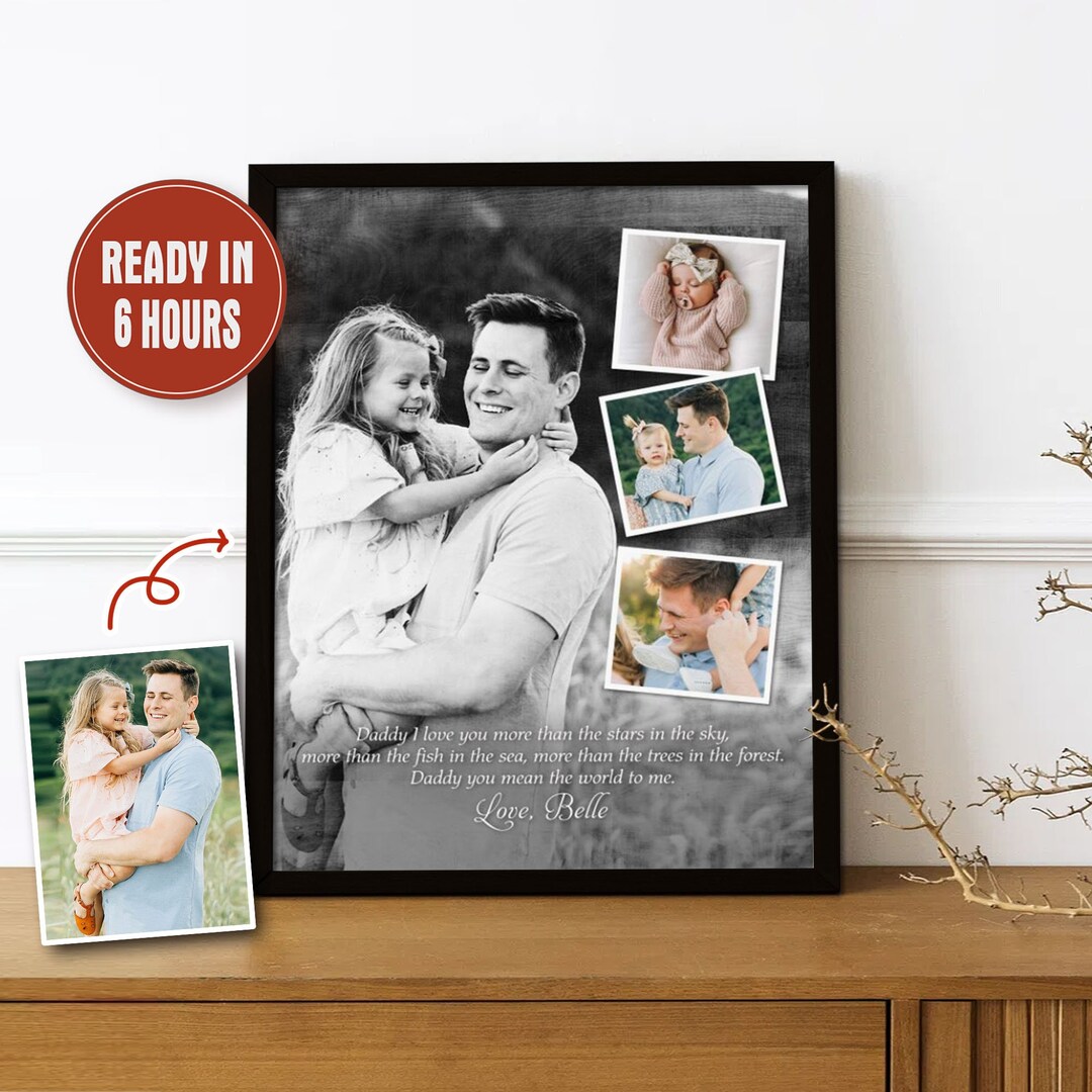 Personalized Father and Daughter Photo Collage Canvas, Father's Day ...