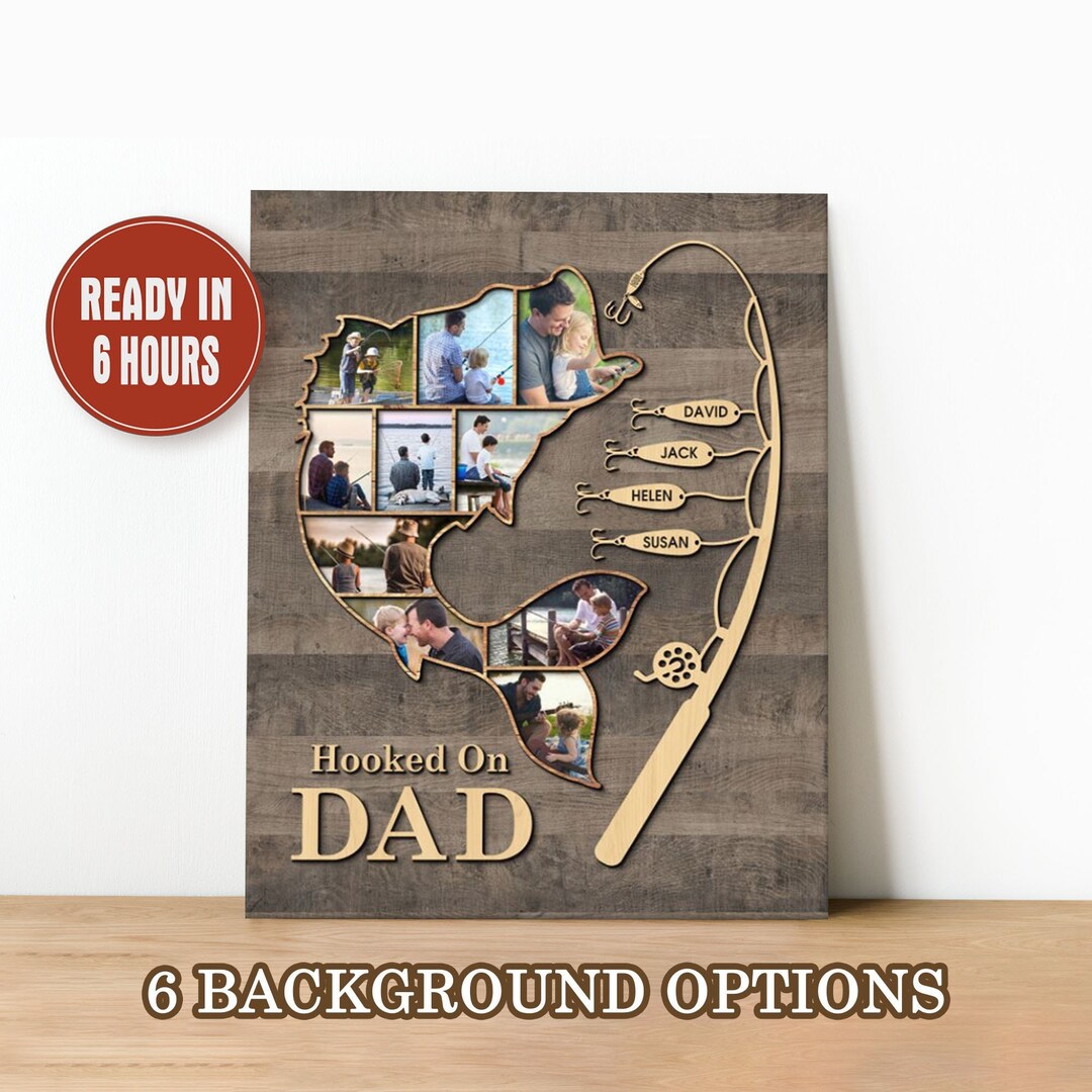Personalized Hooked on Dad Fishing Canvas Wall Art Father's Day Gifts ...
