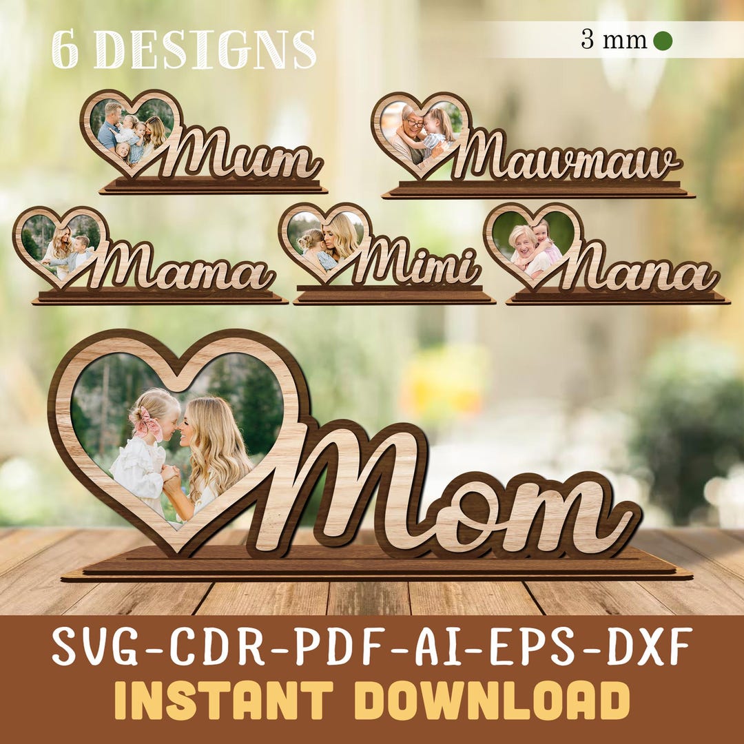 Muttertag SVG Bundle Mama mit Herz Fotorahmen Muttertag Laser Mom SVG ...