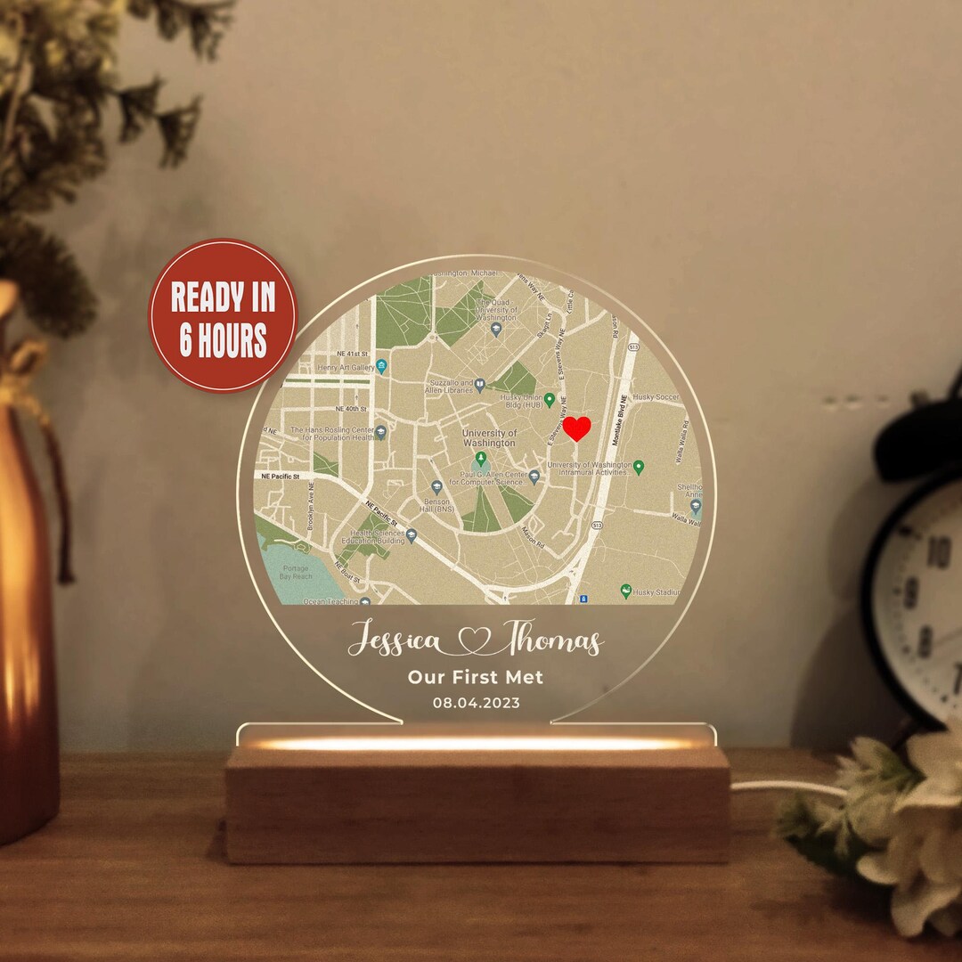 Personalized Our First Met Night Light, Our First Date Plaque, Map ...