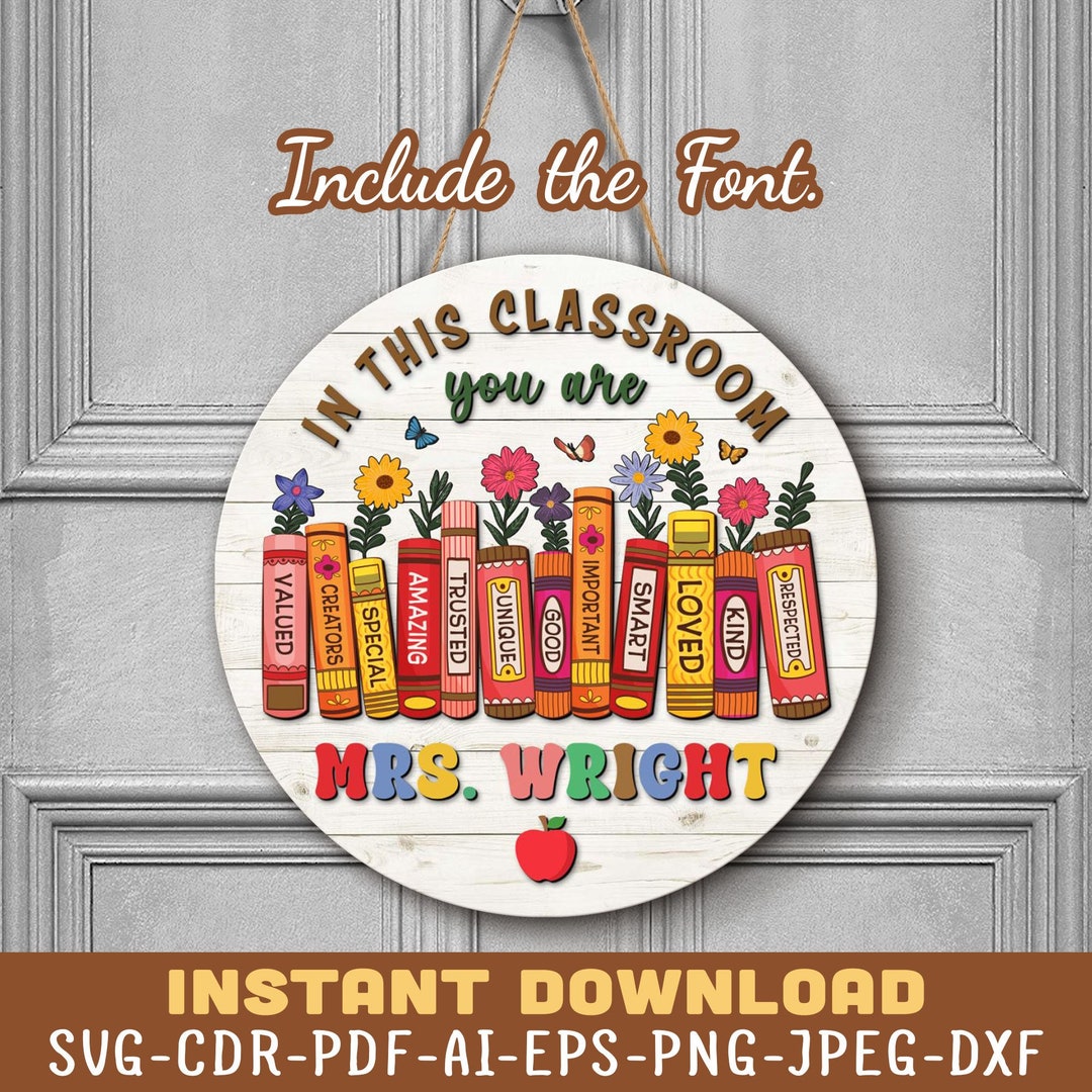 Personalized Teacher Door Sign SVG Teacher Classroom Door Hanger Laser ...