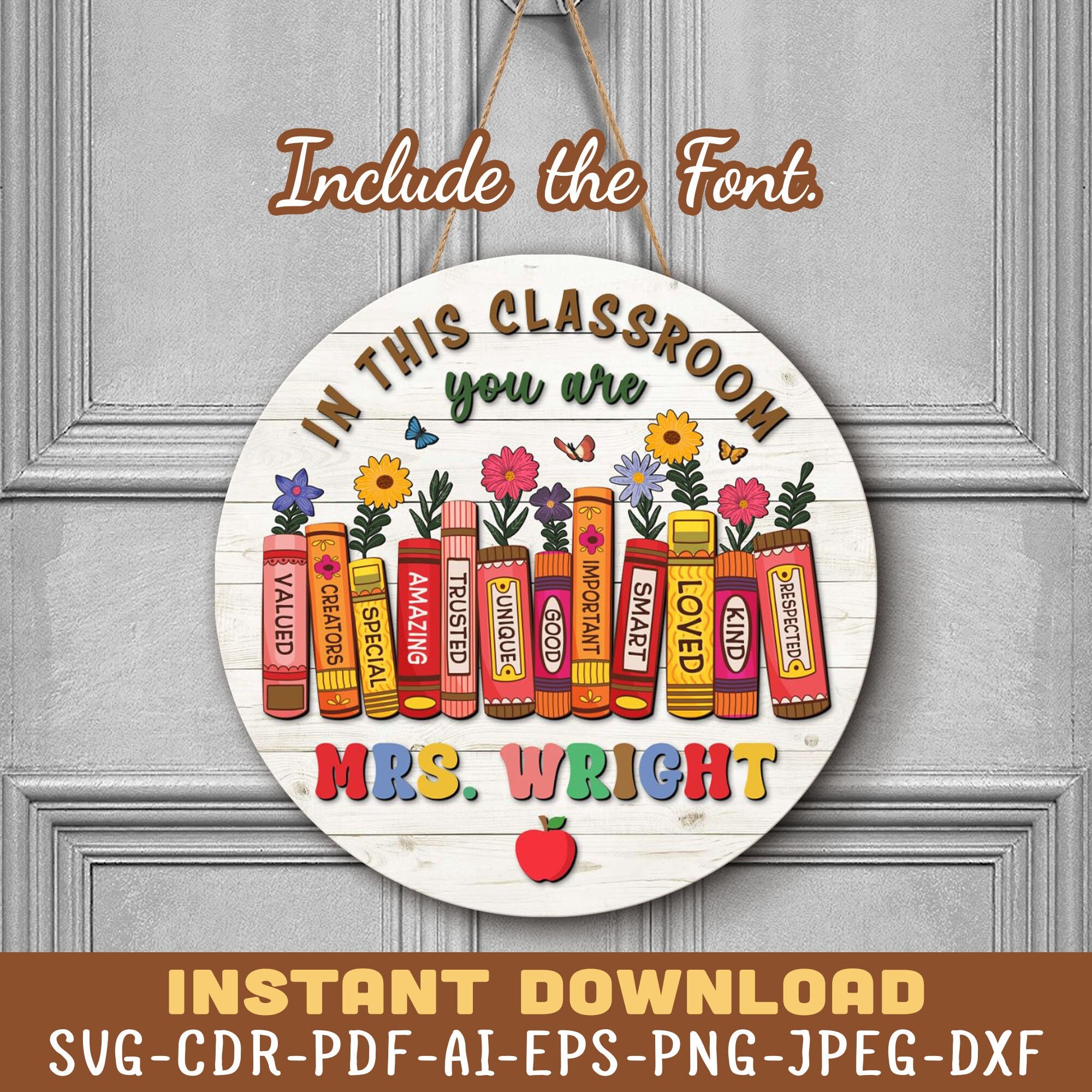 Personalized Teacher Door Sign SVG Teacher Classroom Door Hanger Laser ...