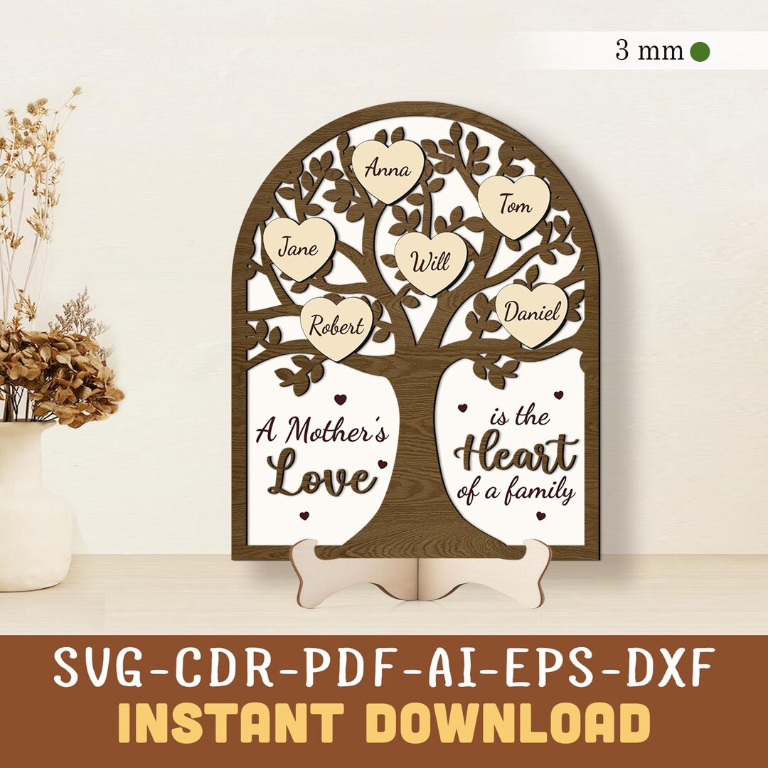 Mom Family Tree Sign SVG Laser Personalized Gift for Mom Mothers Day ...