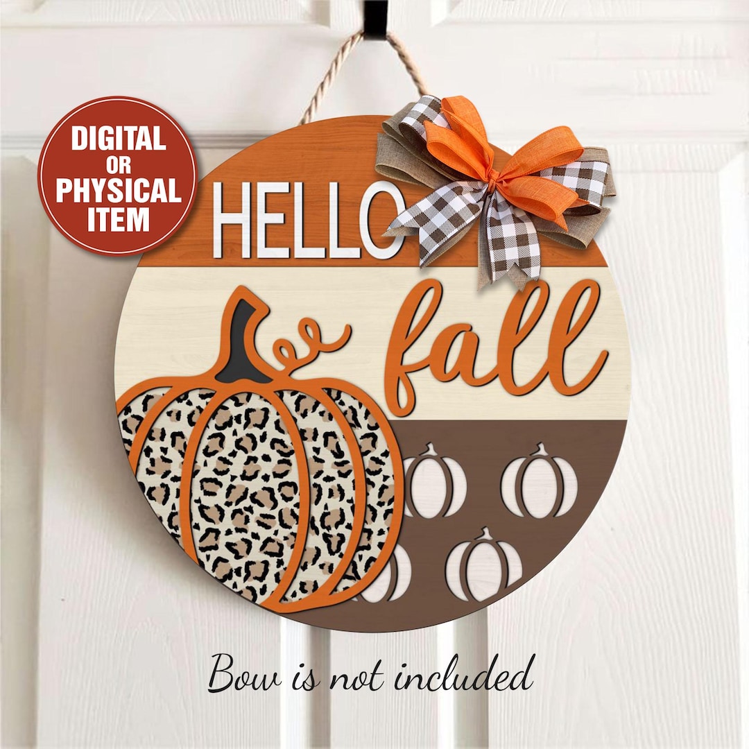 Fall Leopard Pumpkin Door Sign Hello Fall Door Sign Fall Pumpkin Door ...
