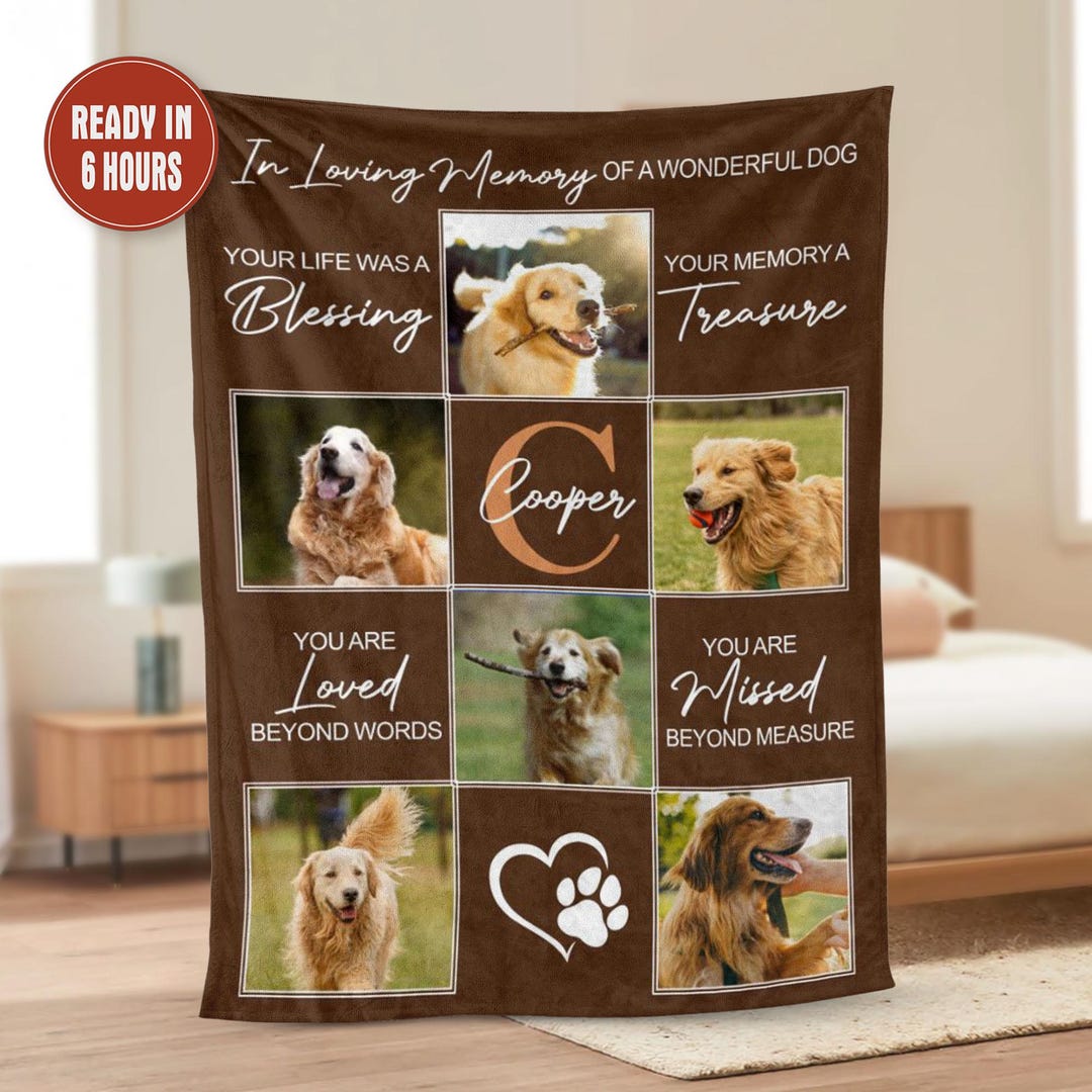 Personalized Dog Photos Memorial Blankets, Pet Sympathy Gift for Loss ...