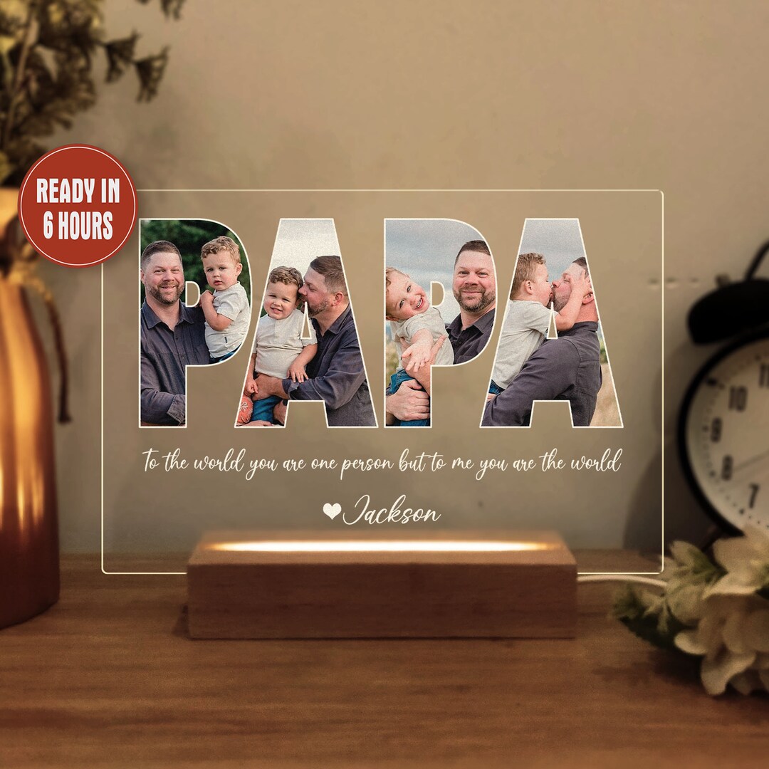 Personalized Papa Photo Collage Night Light, Father's Day Gift, Papa ...
