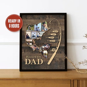 Personalized Hooked on Dad Fishing Canvas Wall Art Father's Day Gifts ...