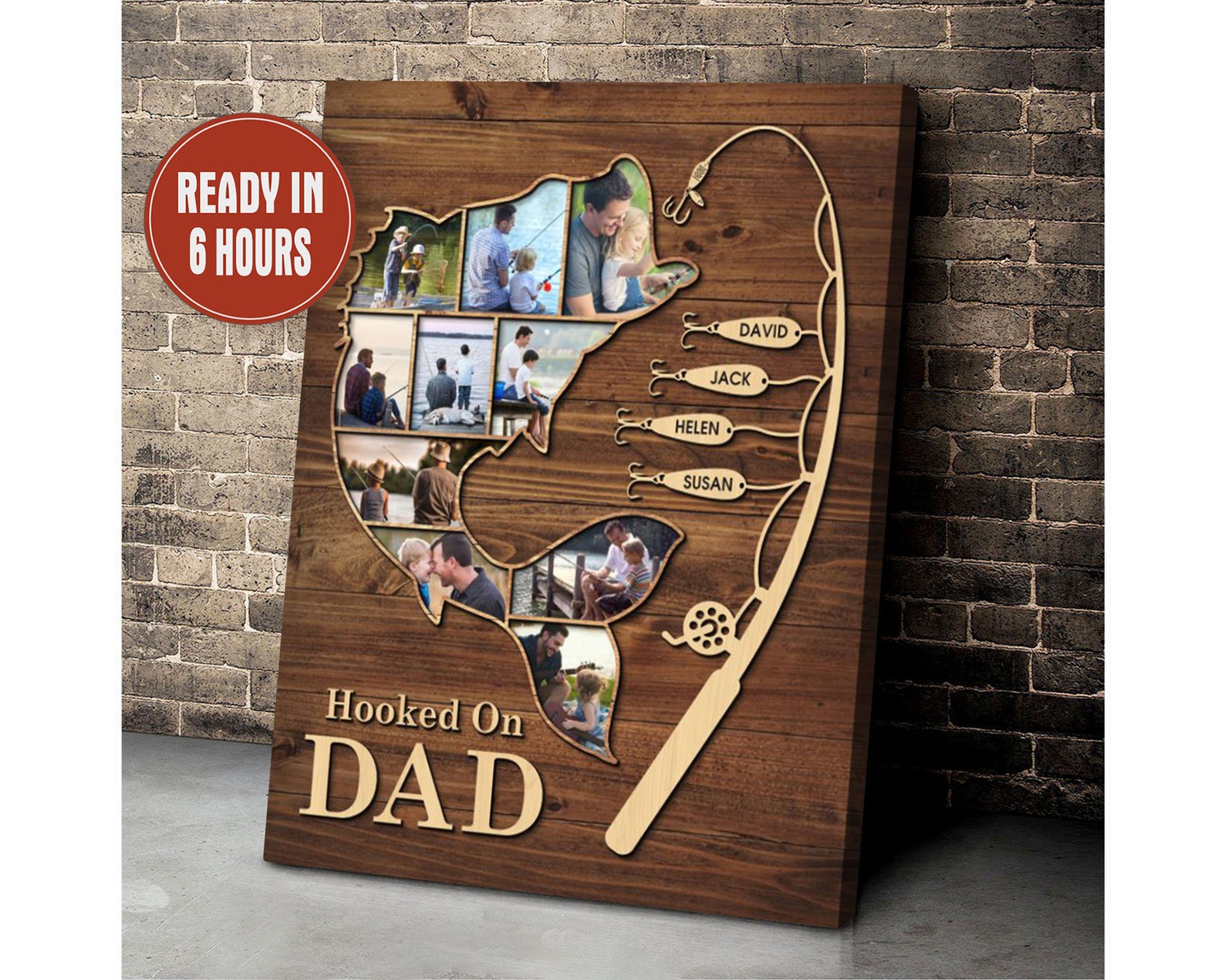 Personalized Hooked on Dad Fishing Canvas Wall Art Father's Day Gifts ...