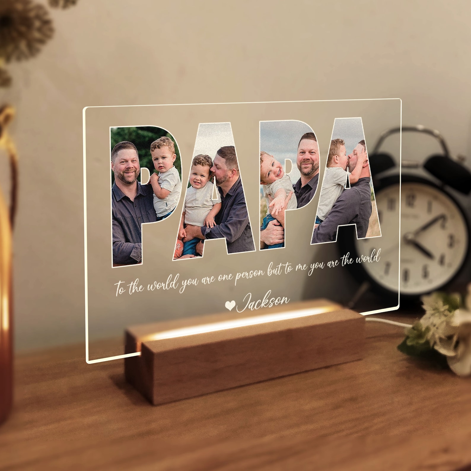 Personalized Papa Photo Collage Night Light, Father's Day Gift, Papa ...