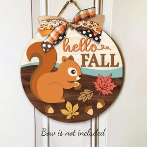 Hello Fall Squirrel Door Sign, Hello Fall Door Sign, Hello Fall Welcome ...