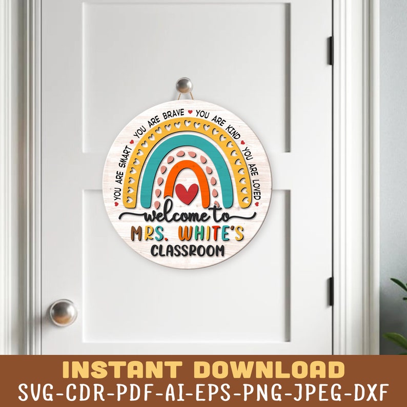 Teacher Name Sign Laser SVG File Teacher Round Door Sign Svg Teacher ...