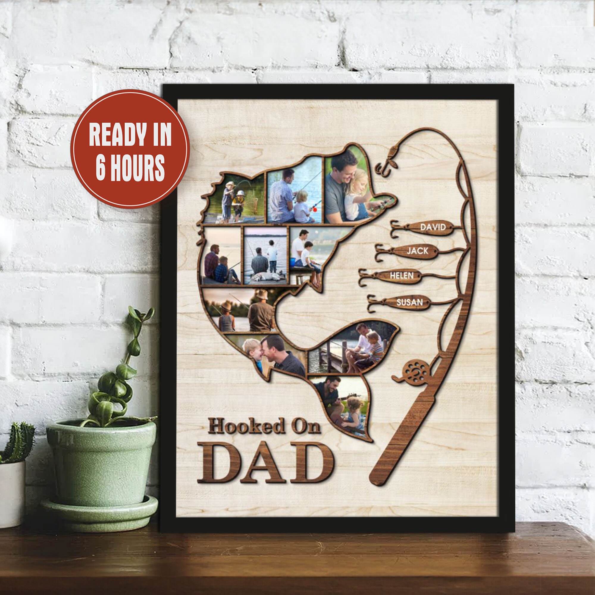 Personalized Hooked on Dad Fishing Canvas Wall Art Father's Day Gifts ...