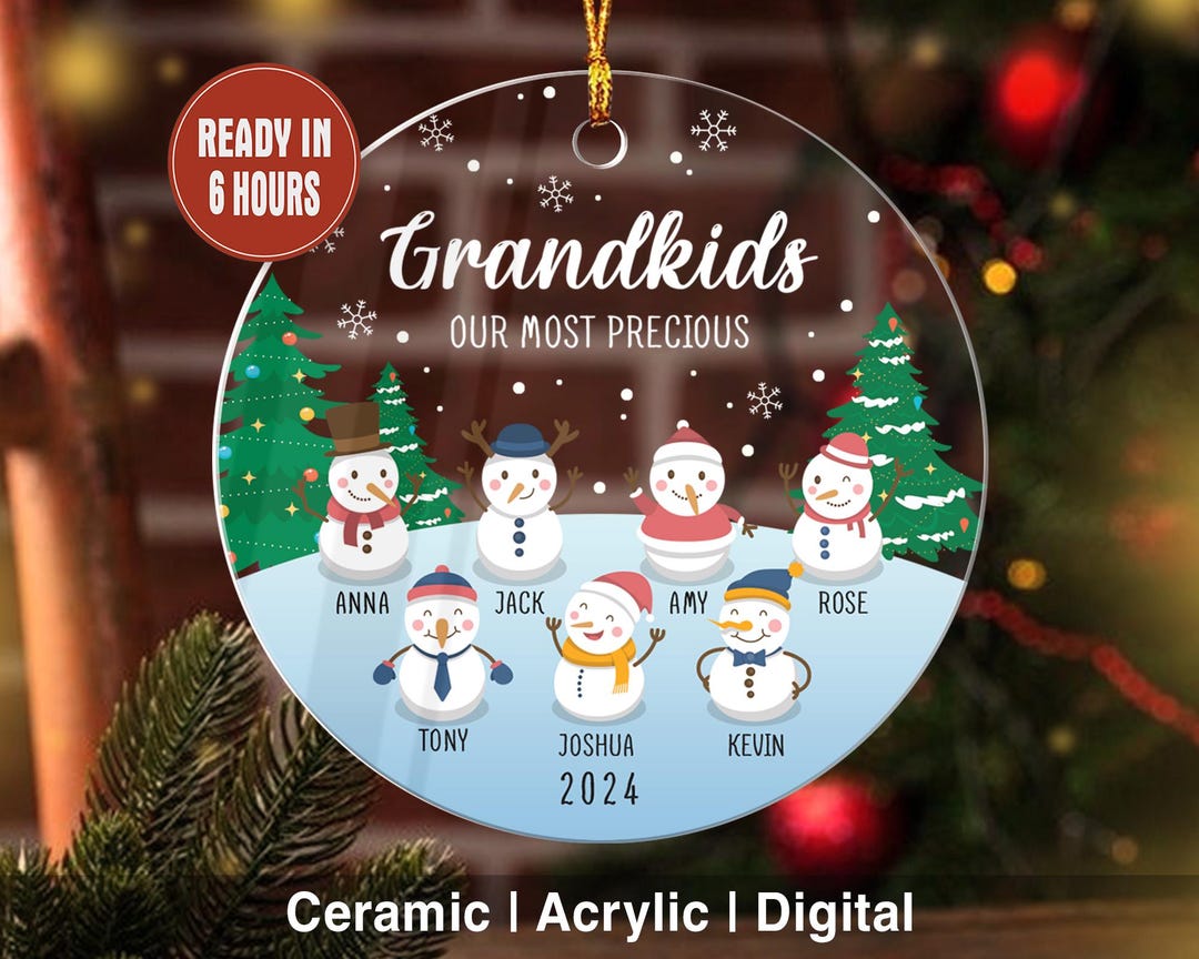 Personalized Snowman Grandkids Christmas Ornament, Grandparents ...