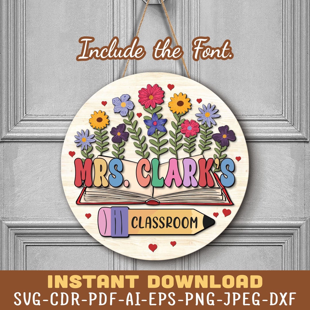 Teacher Name Sign Laser SVG Teacher Classroom Door Hanger Svg Teacher ...