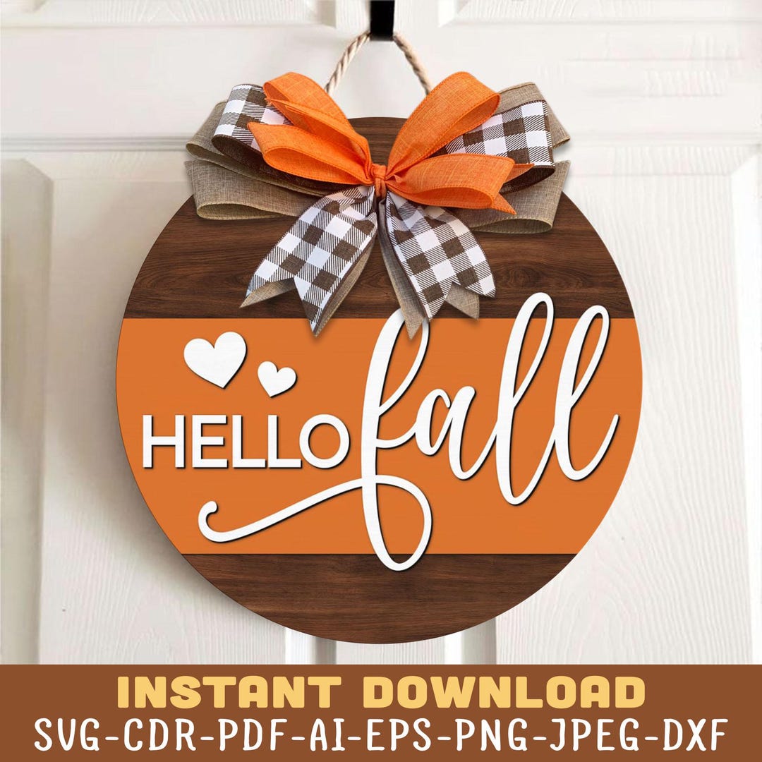 Hello Fall Door Hanger SVG Laser Cut Hello Fall Door Sign Svg Fall Door ...