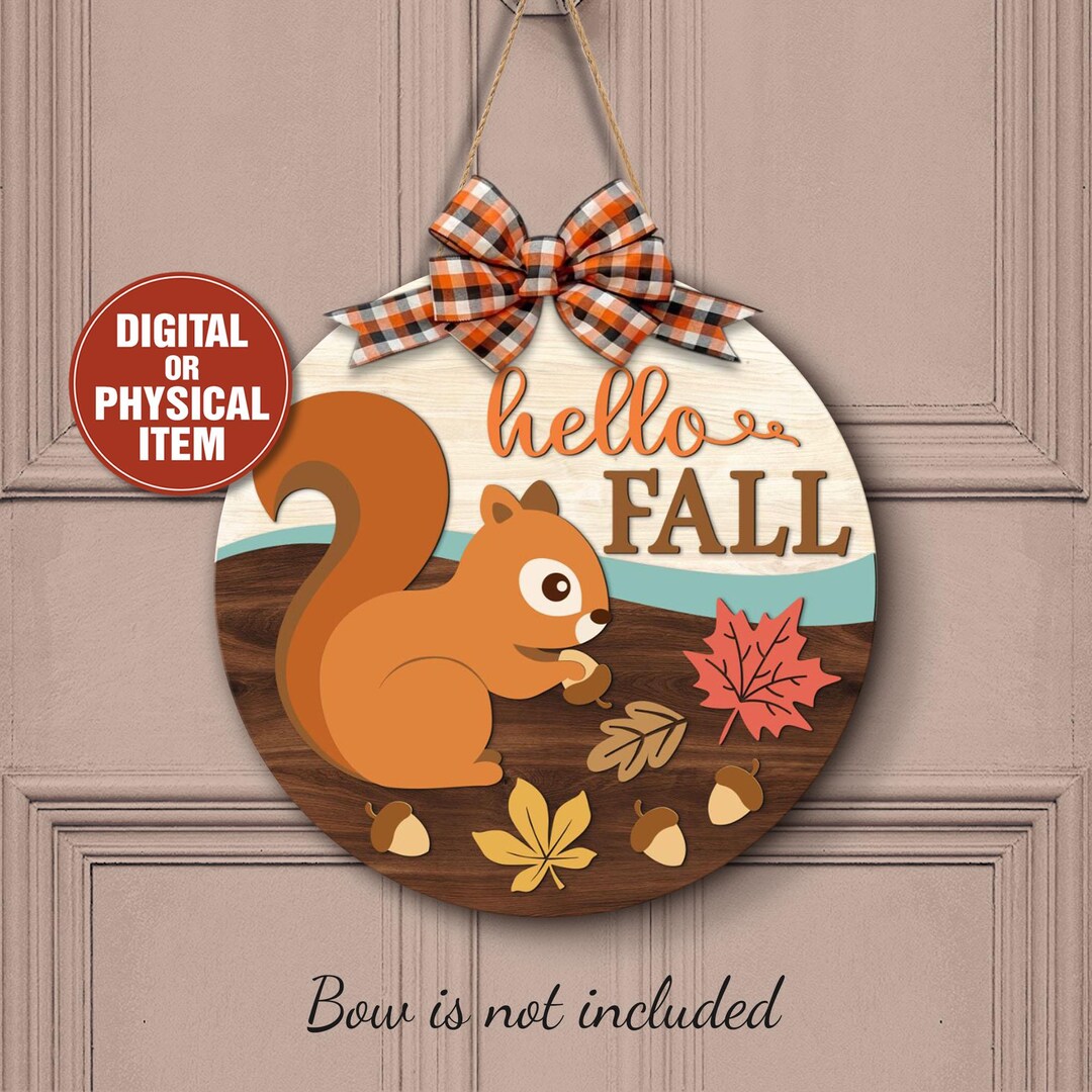 Hello Fall Squirrel Door Sign, Hello Fall Door Sign, Hello Fall Welcome ...