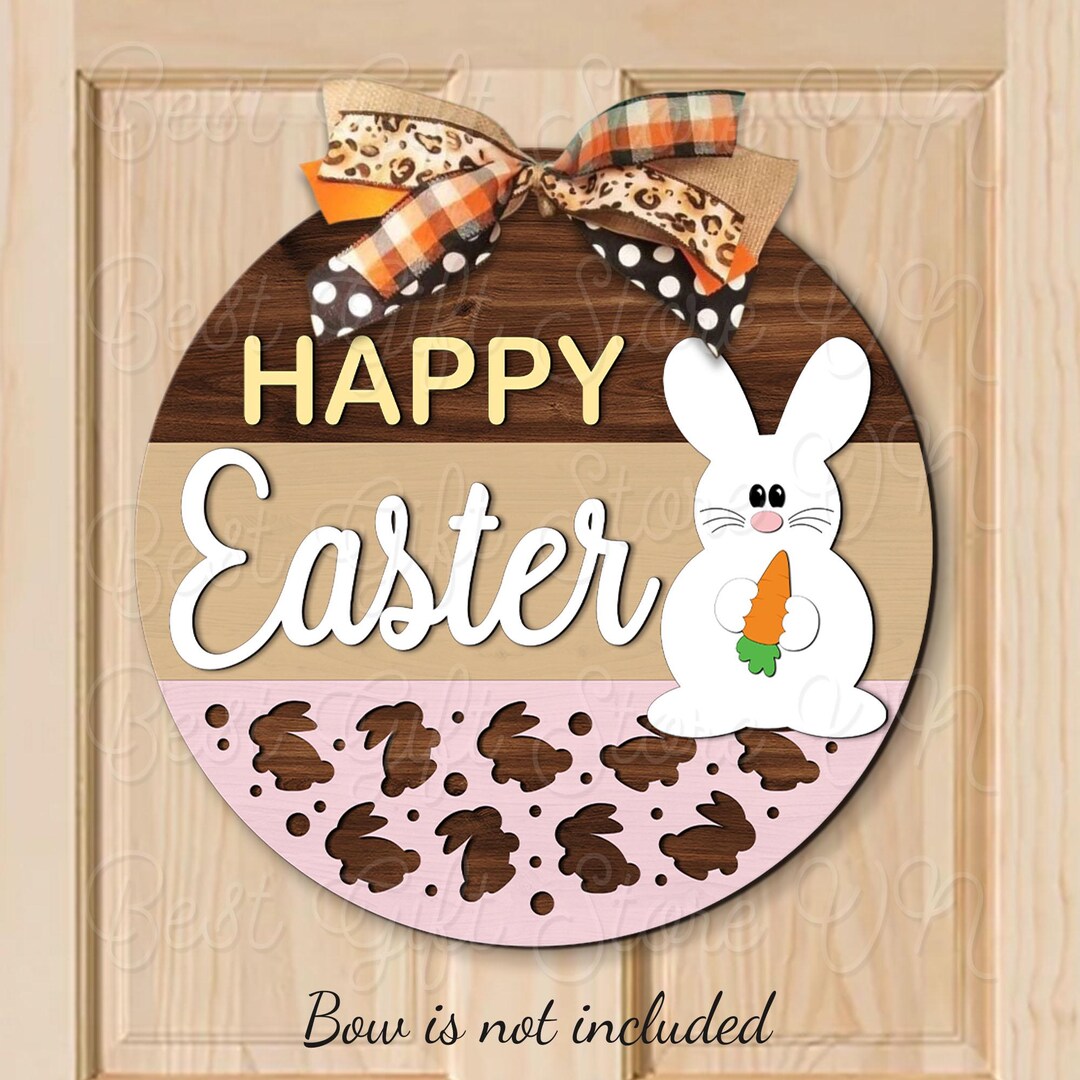 Happy Easter Bunny Wooden Welcome Sign, Rustic Happy Easter Door Sign ...