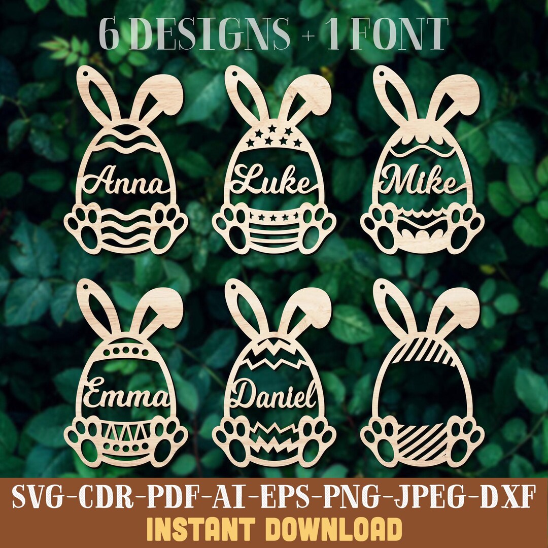 Easter Bunny Name SVG Bundle, Egg Bunny Basket Tag SVG, Easter Egg Tags ...