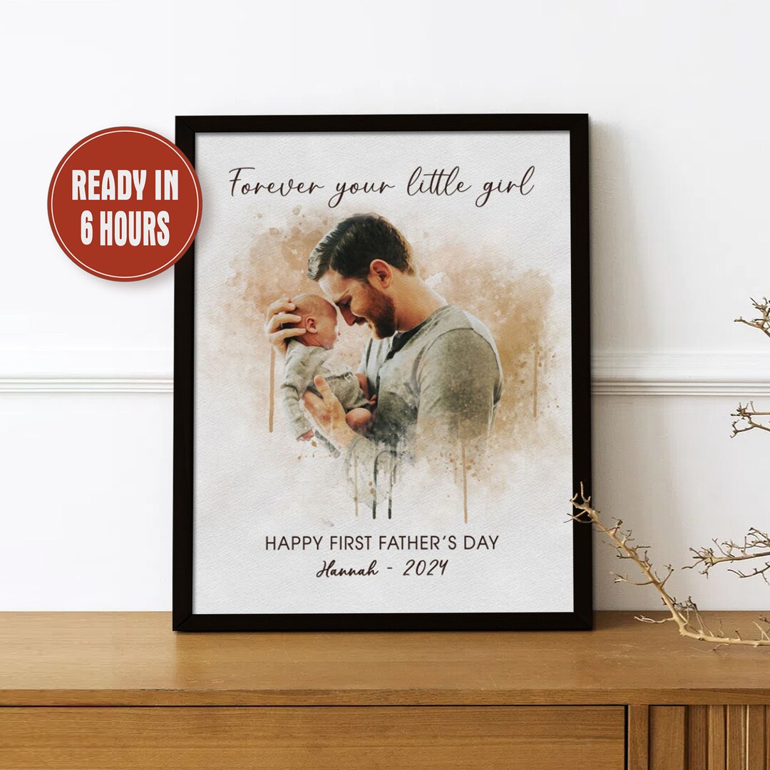 Custom Watercolor Fathers Day Portrait From Photo Personalized First ...